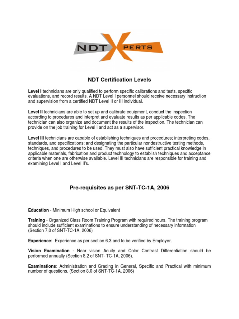 NDT Certification Levels | PDF | Nondestructive Testing | Evaluation