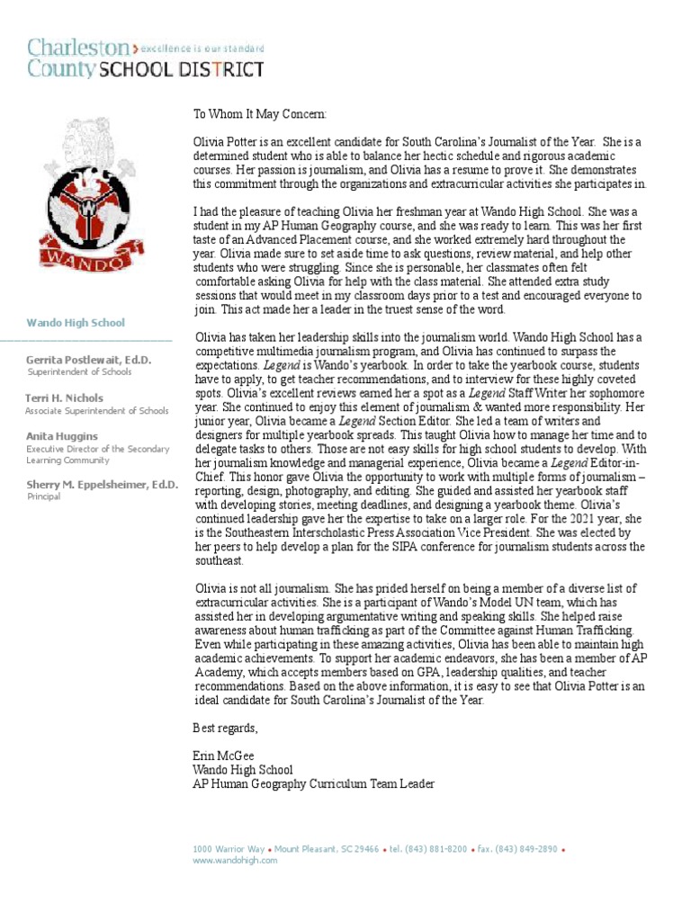 Wando High School: Gerrita Postlewait, Ed.D | PDF | Journalism | Teachers