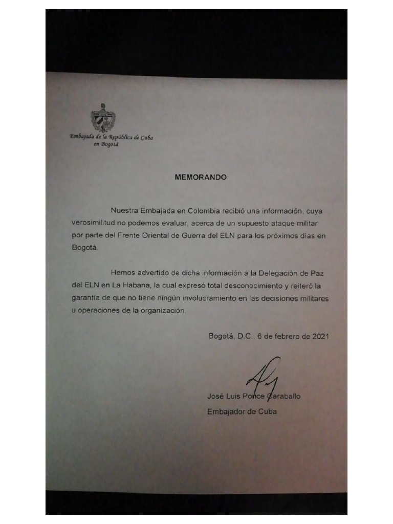 Carta Embajada de Cuba | PDF