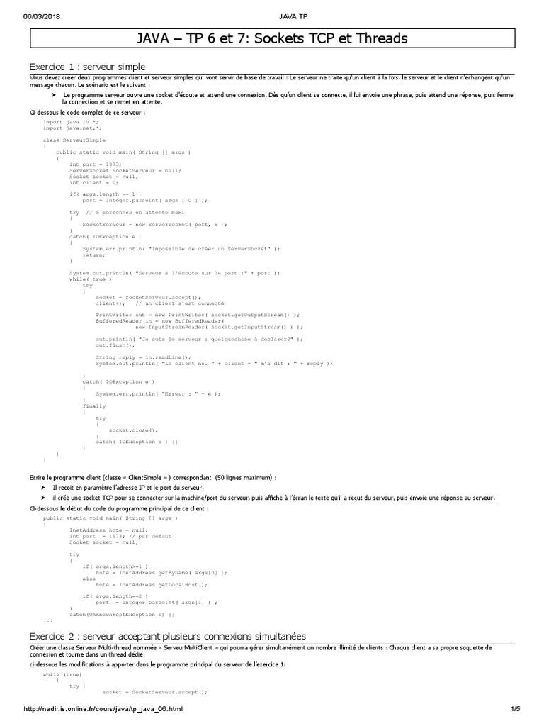 TP Java : Sockets TCP et Threads | PDF | Java (Langage de programmation ...