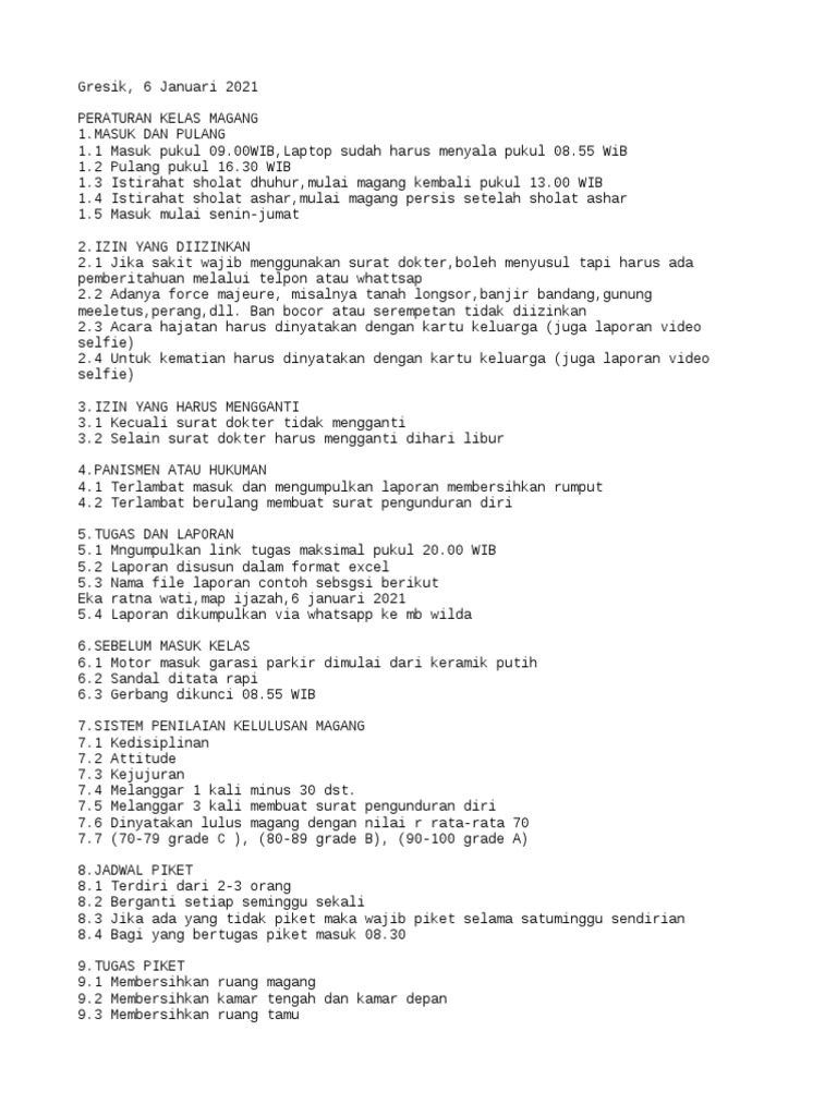 Peraturan Magang CV Istar | PDF