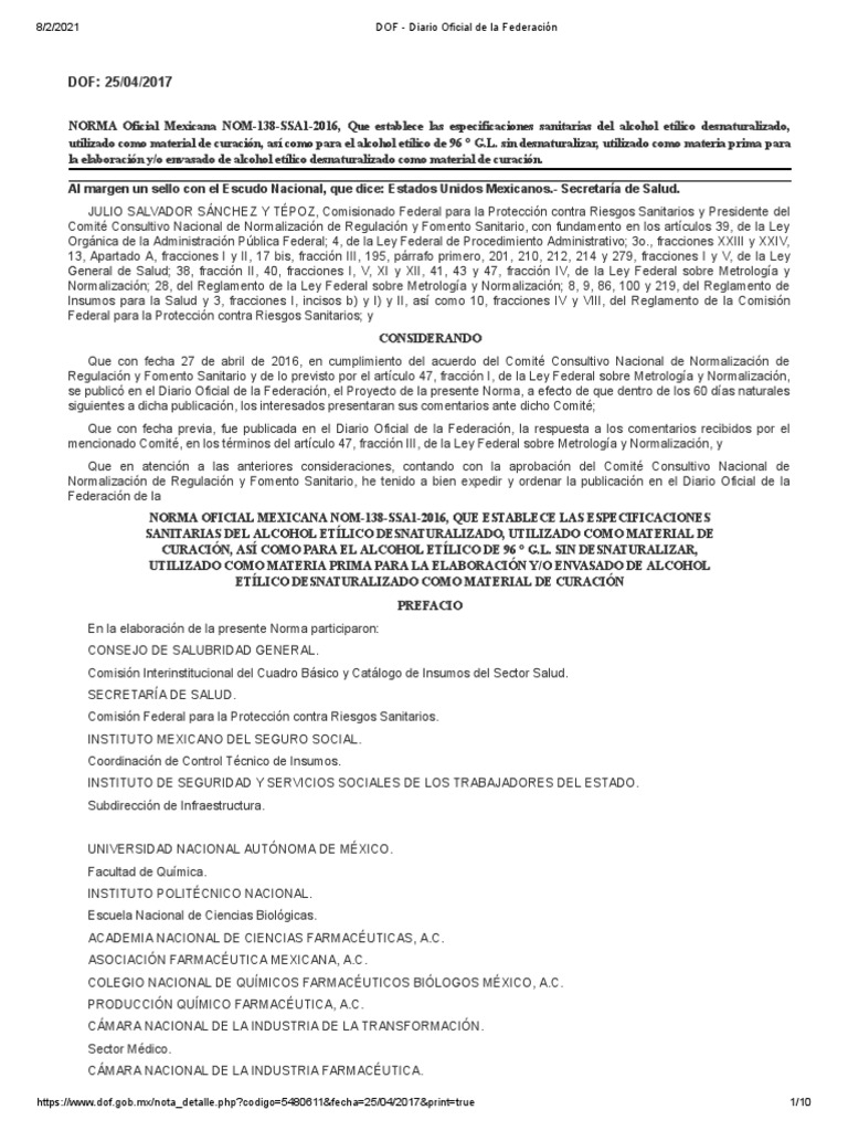 Nom 138 Ssa1 | PDF | Etanol | Farmacia