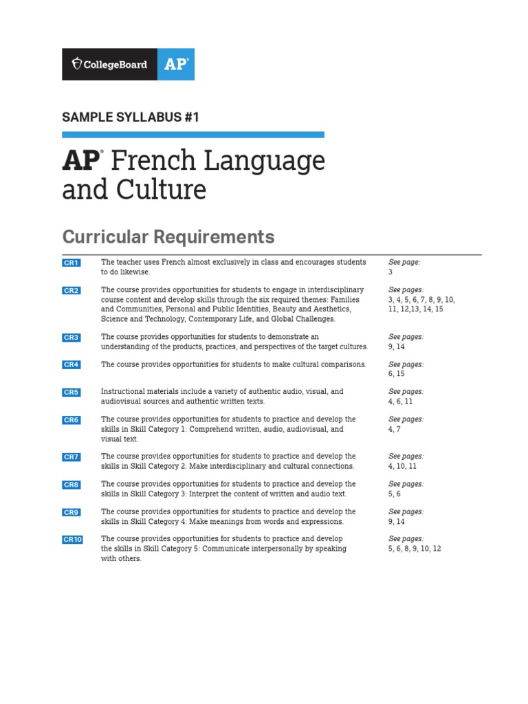AP French Language Sample Syllabus 1 | PDF