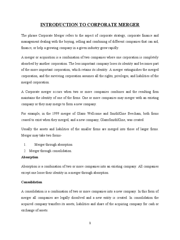 Introduction To Corporate Merger: Absorption | PDF | Mergers And ...