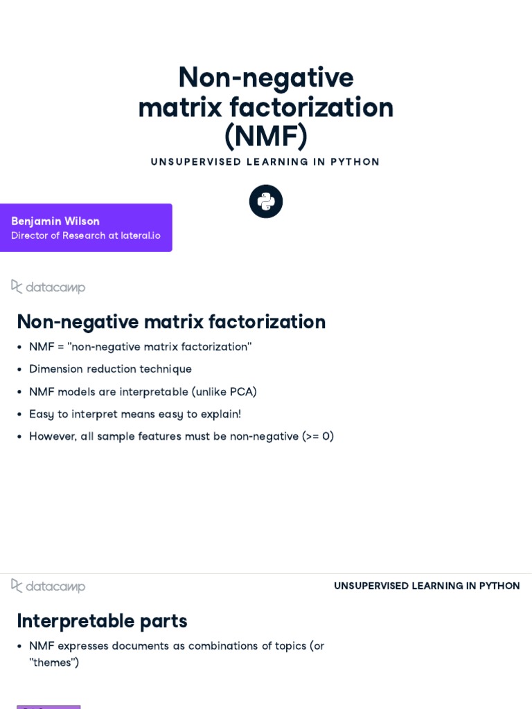 Non-Negative Matrix Factorization (NMF) : Benjamin Wilson | PDF ...