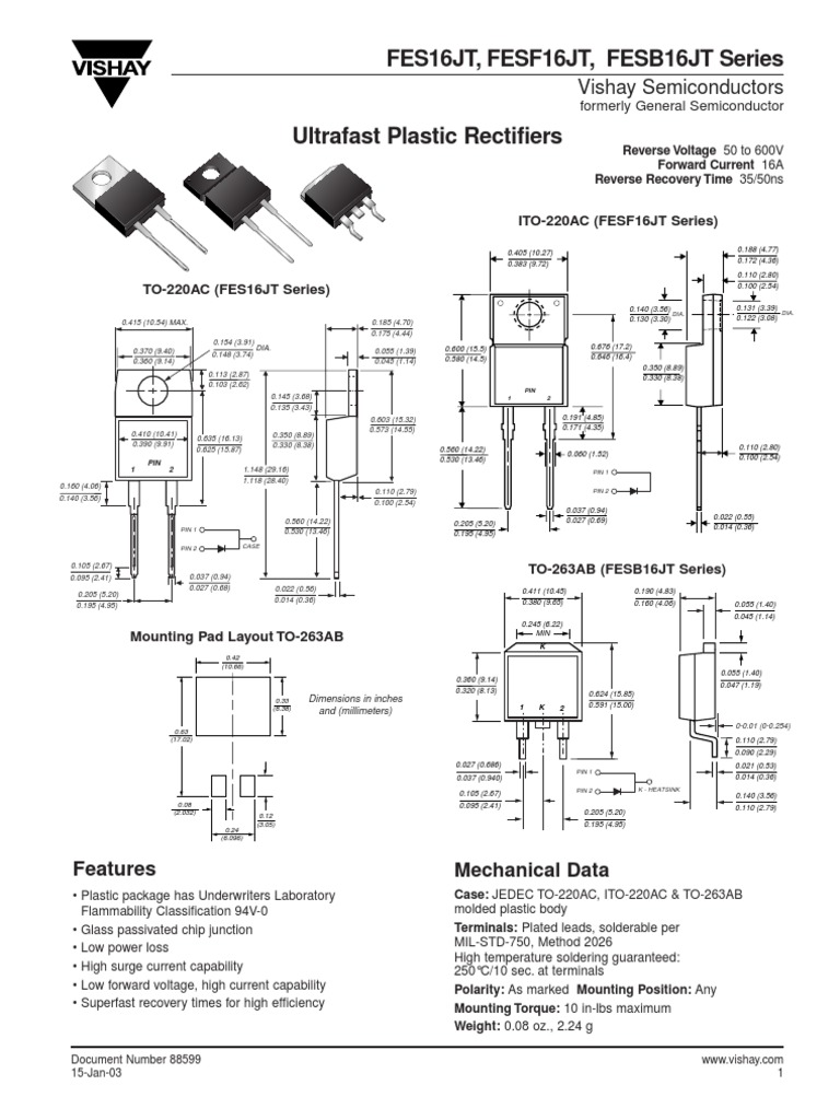 FES16JT, FESF16JT, FESB16JT Series | PDF | Diode | Rectifier