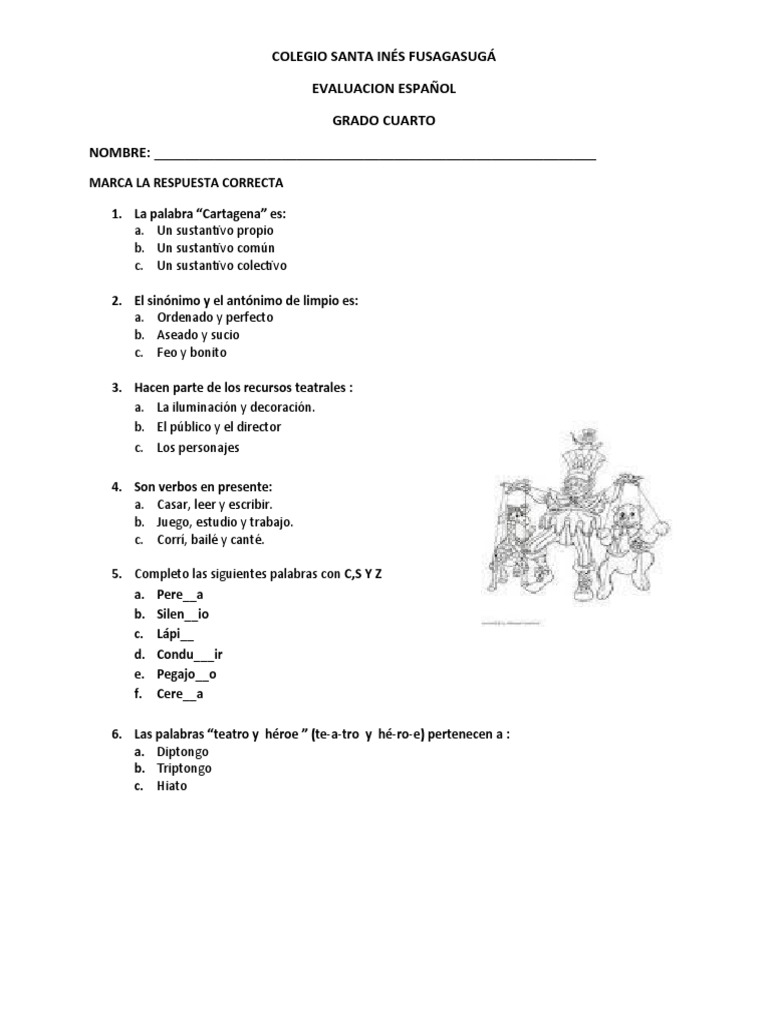 Evaluación Final de Español Grado 4 | PDF | Lingüística