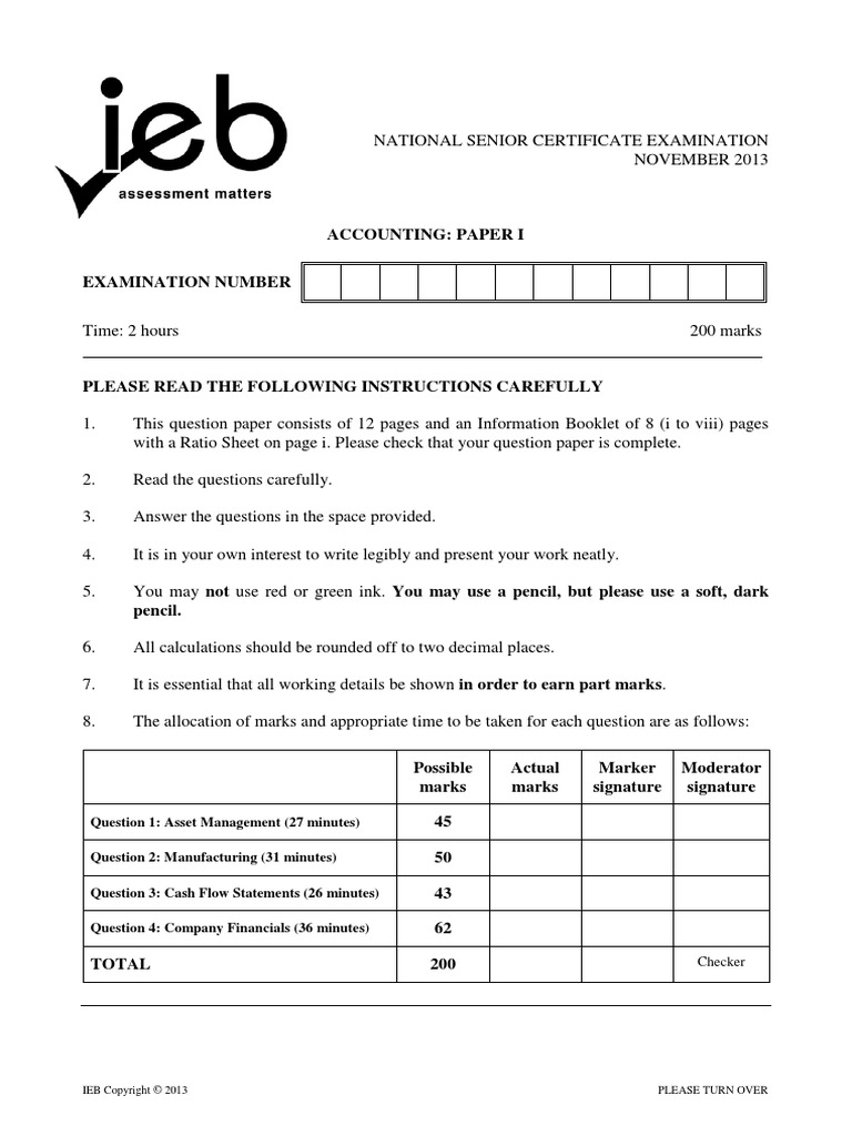 Accounting A Level NSC Grade 12 Past Exam Papers 2013 p1 Question Paper ...