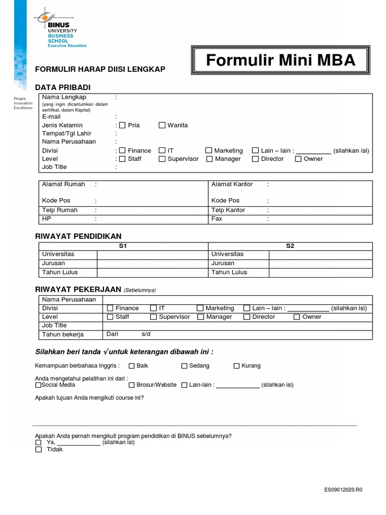 Form Mini MBA B7 | PDF