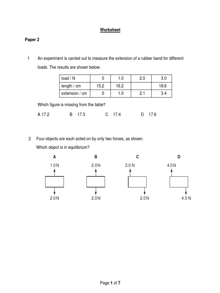 1 General Physics - 1.5 Forces (Part 2) - Worksheet - Paper 2 | PDF ...