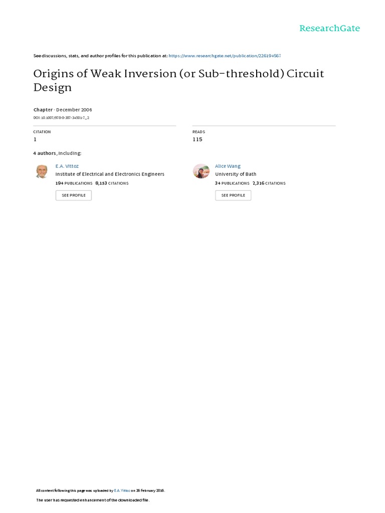 Origins of Weak Inversion or Sub-Threshold Circuit | PDF | Field Effect ...