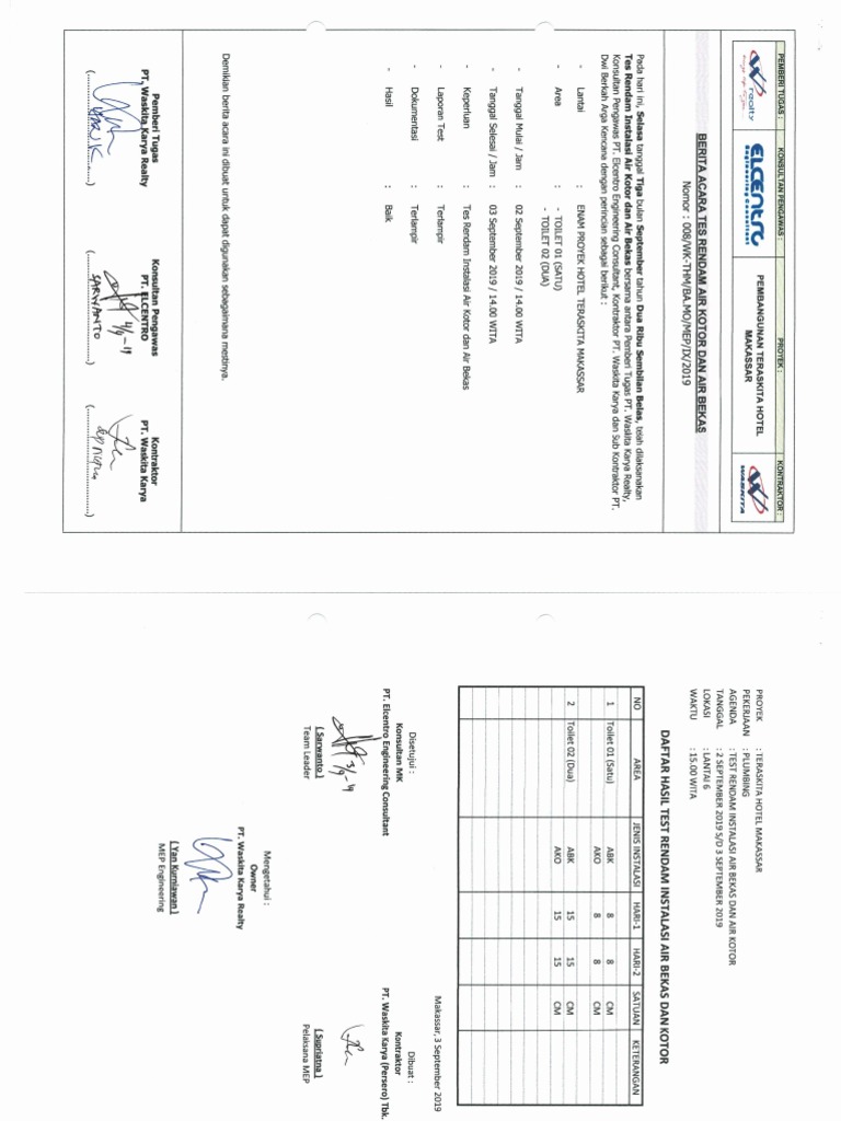008.berita Acara Tes Rendam Abk Ako Lt. 6 Mock Up | PDF