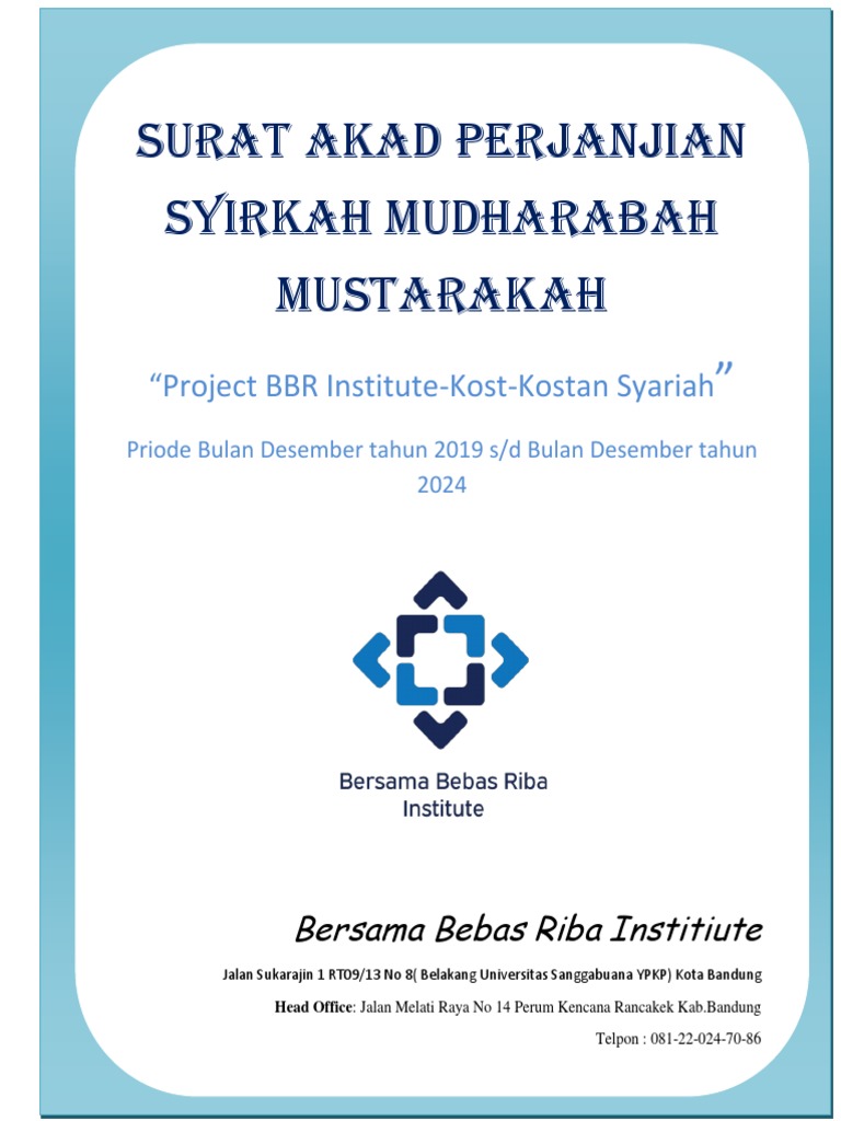 Contoh Surat Akad Perjanjian Syirkah Kost-Kostan Syariah | PDF
