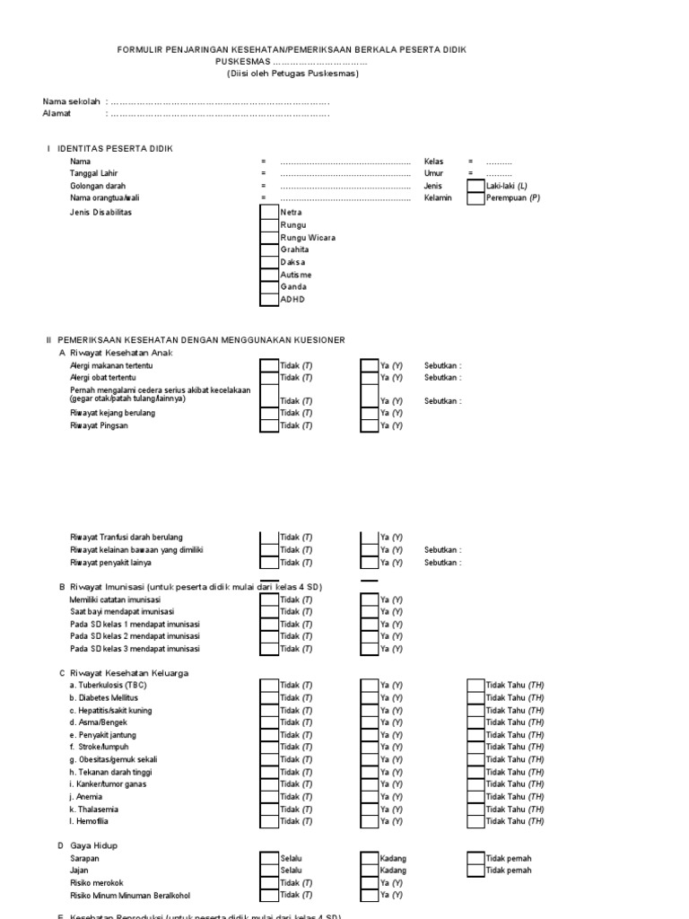 Form Penjaringan | PDF
