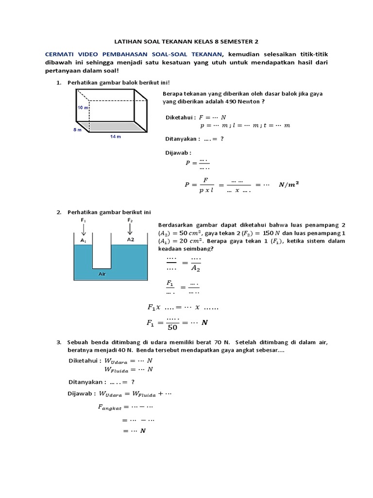 Latihan Soal Tekanan Kelas 8 Semester 2 | PDF