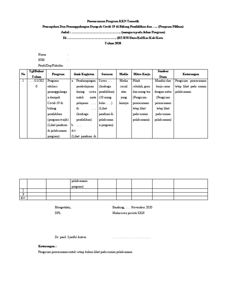 Contoh Perencanaan Program KKN Tematik | PDF
