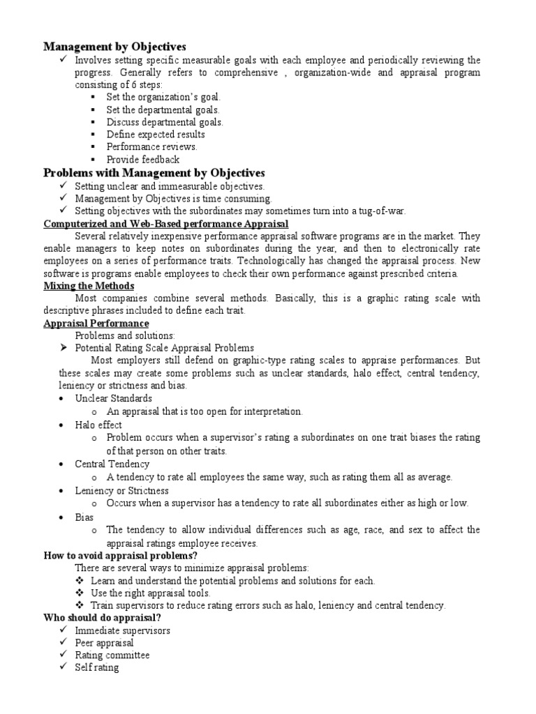 Management by Objectives & Appraisal Methods | PDF | Performance ...