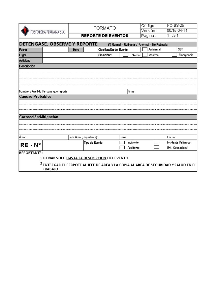 FO - SS - 25 Reporte Eventos | PDF