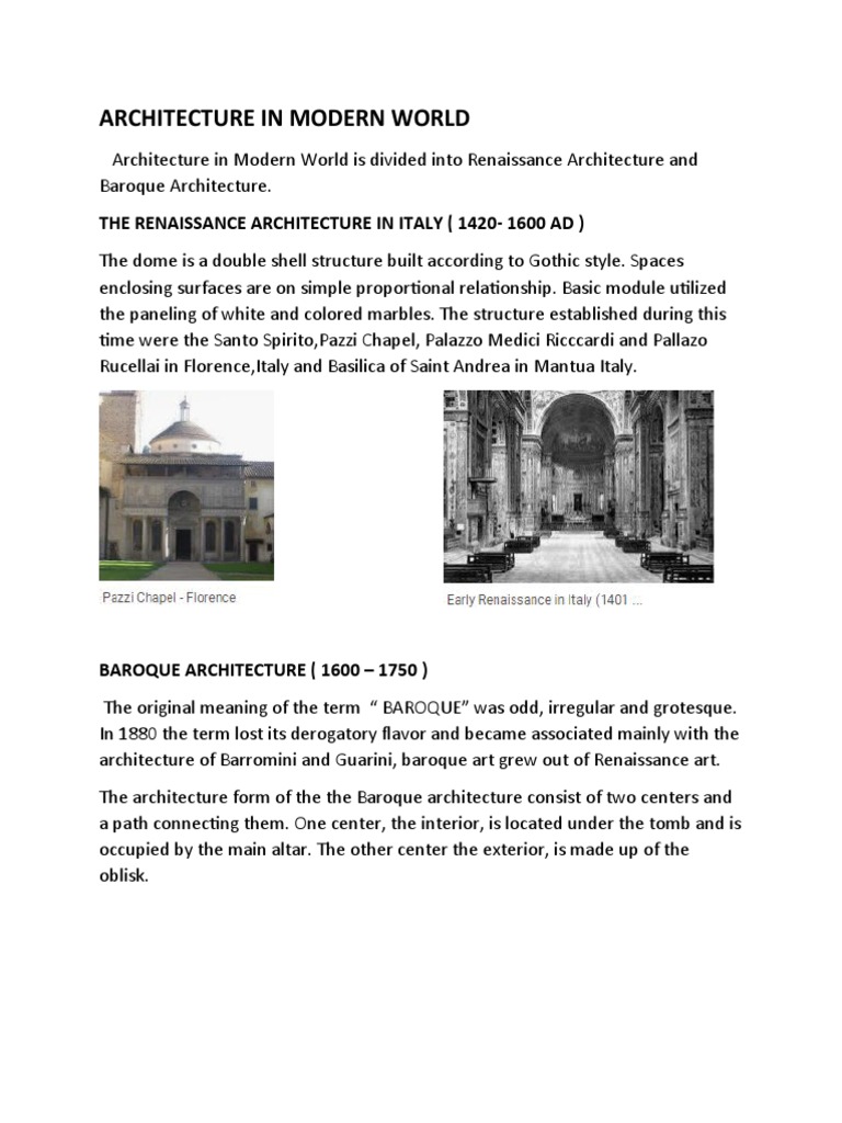 Final Notes Architecture in Modern World | PDF | Baroque | Romanticism