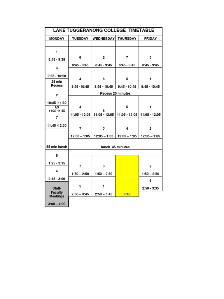 Lake Tuggeranong College Timetable | PDF