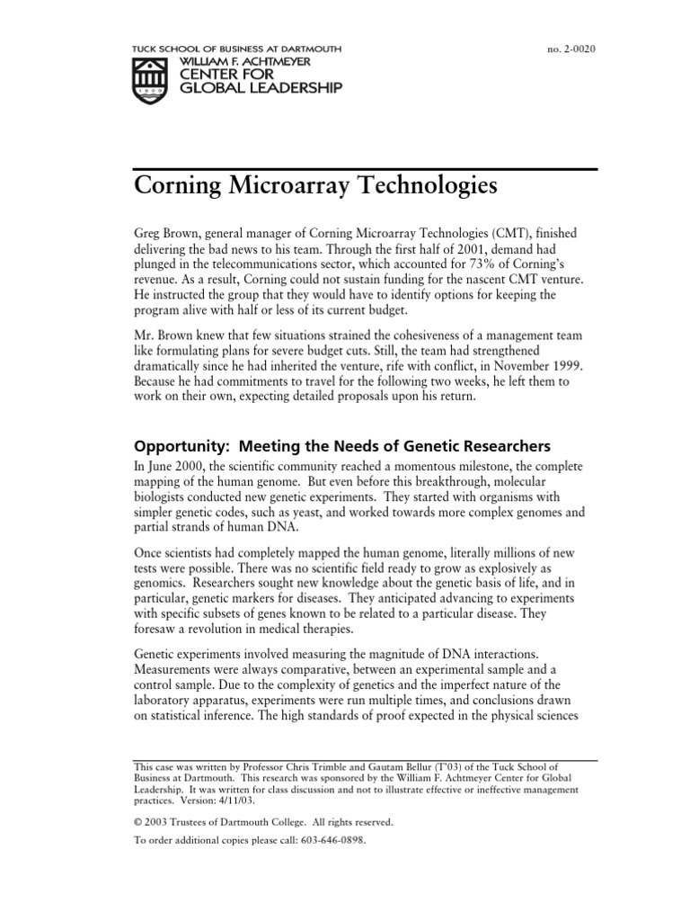 Corning Case Study | PDF | Dna Microarray | Genetics