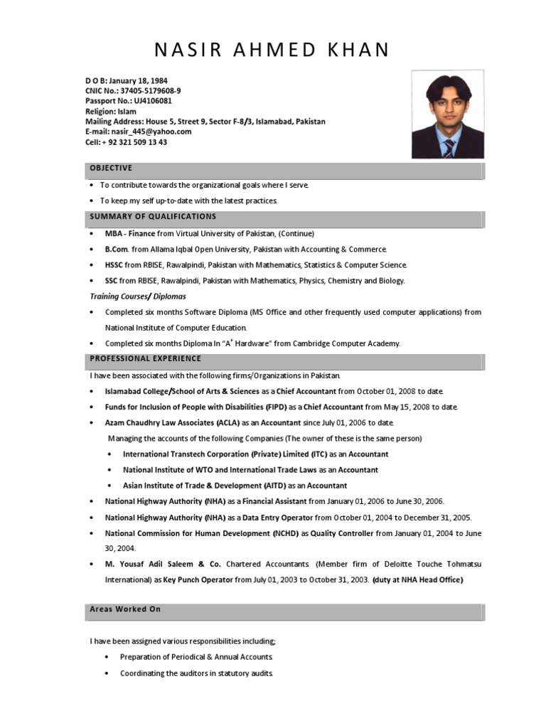 Nasir's CV | PDF | Pakistan | Accounting