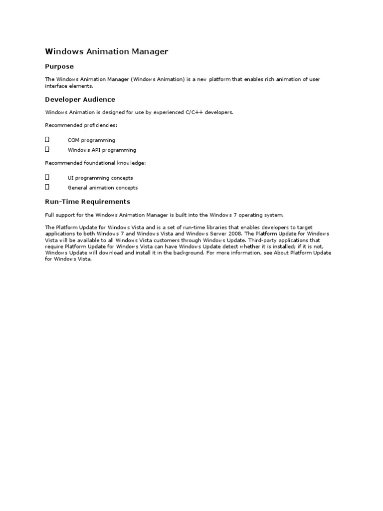 Windows Animation Manager: Purpose | PDF | Technology & Engineering