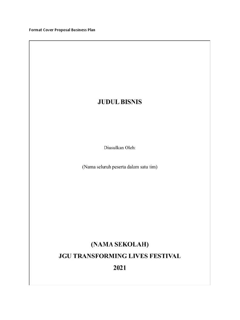 Contoh Format Cover Proposal Business Plan | PDF
