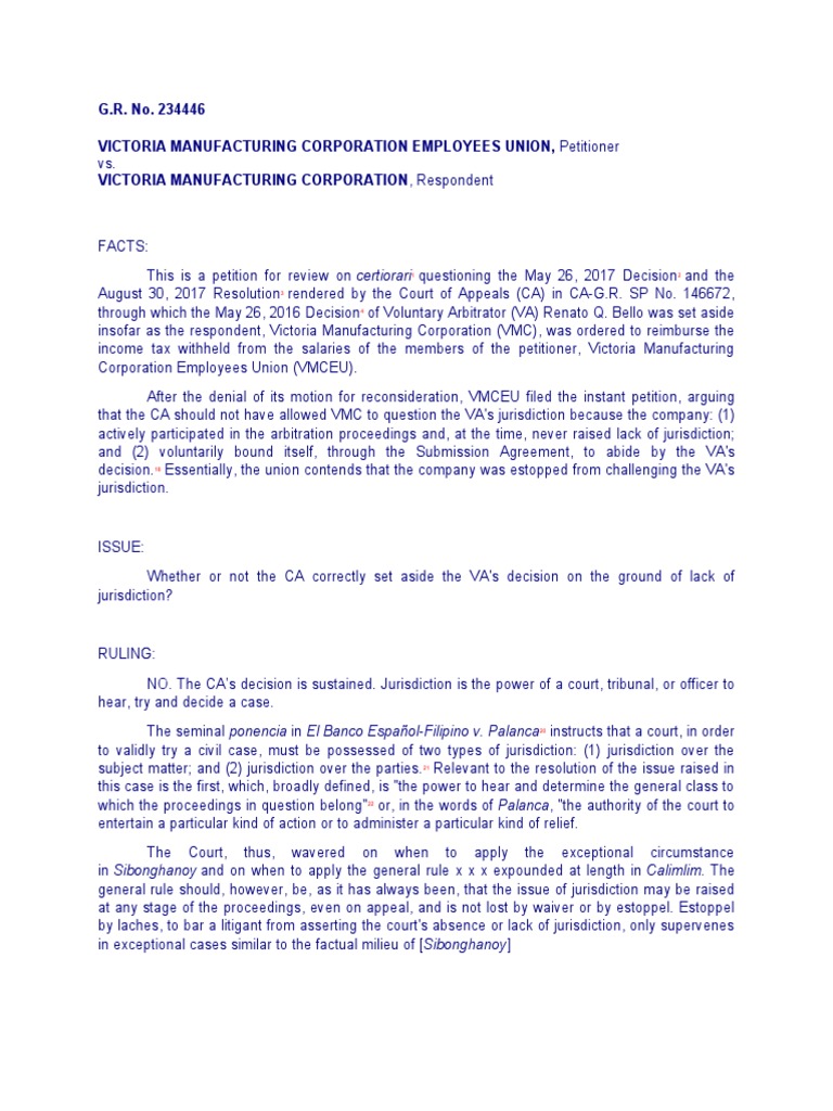 GR. 234446 Victoria Vs Victoria | PDF | Jurisdiction | Estoppel