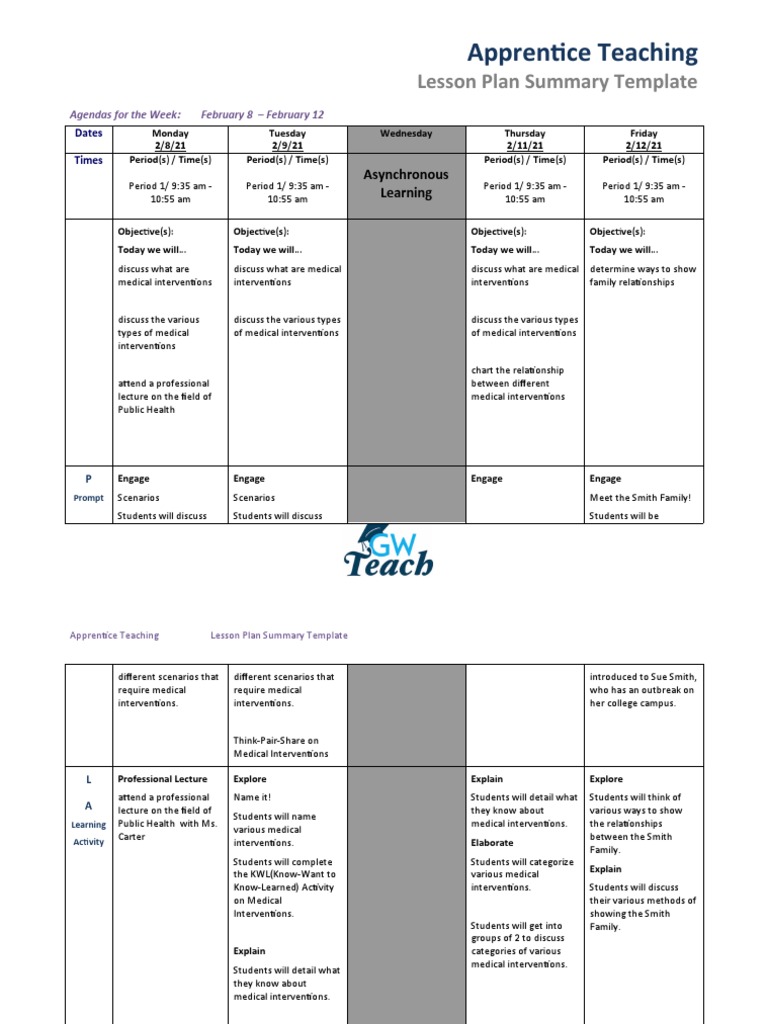 Update Week 2 Lesson Plan Summary | PDF | Lesson Plan | Education Theory