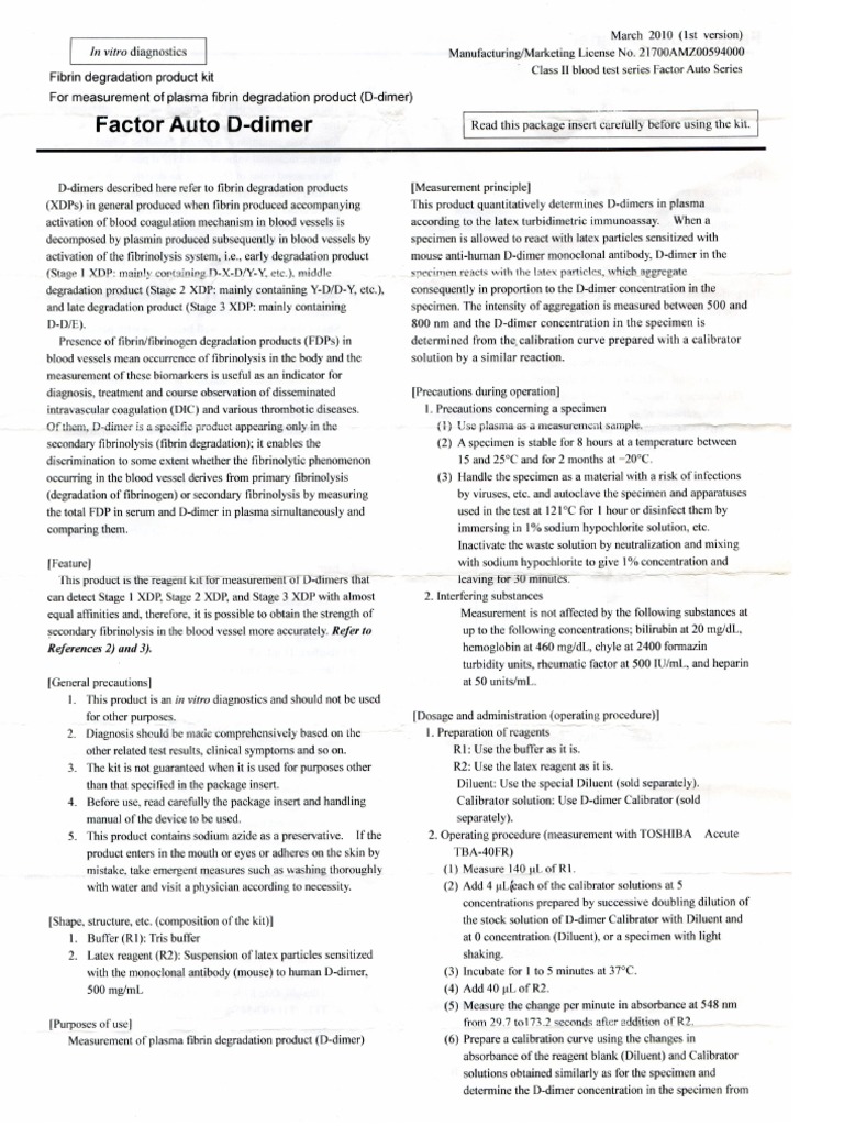 Factor Auto D-Dimer | PDF