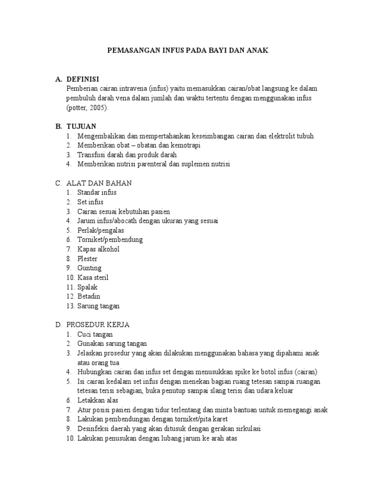 Pemasangan Infus Pada Bayi Dan Anak | PDF | Kajian Bahasa Asing | Sains ...