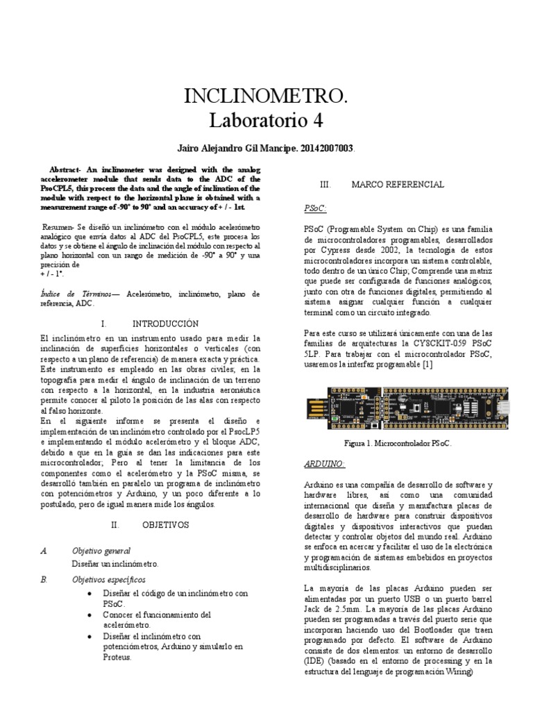 Informe Lab 4 Inclinometro | PDF | Arduino | Hardware de la computadora