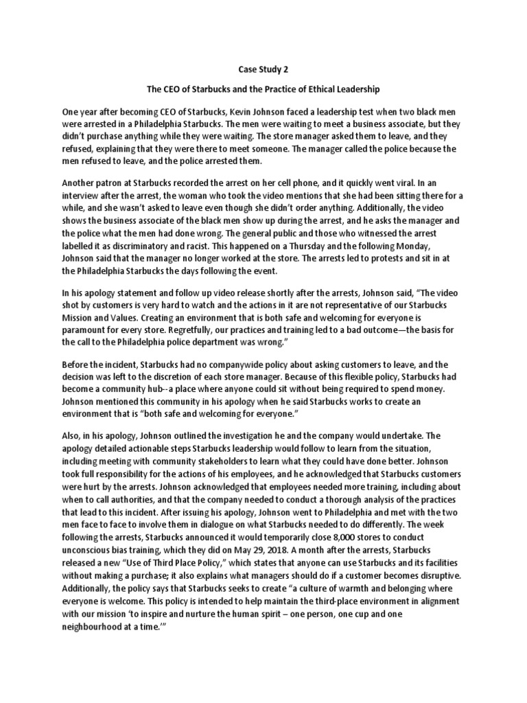 Case Study 2 - The CEO of Starbucks and The Practice of Ethical ...