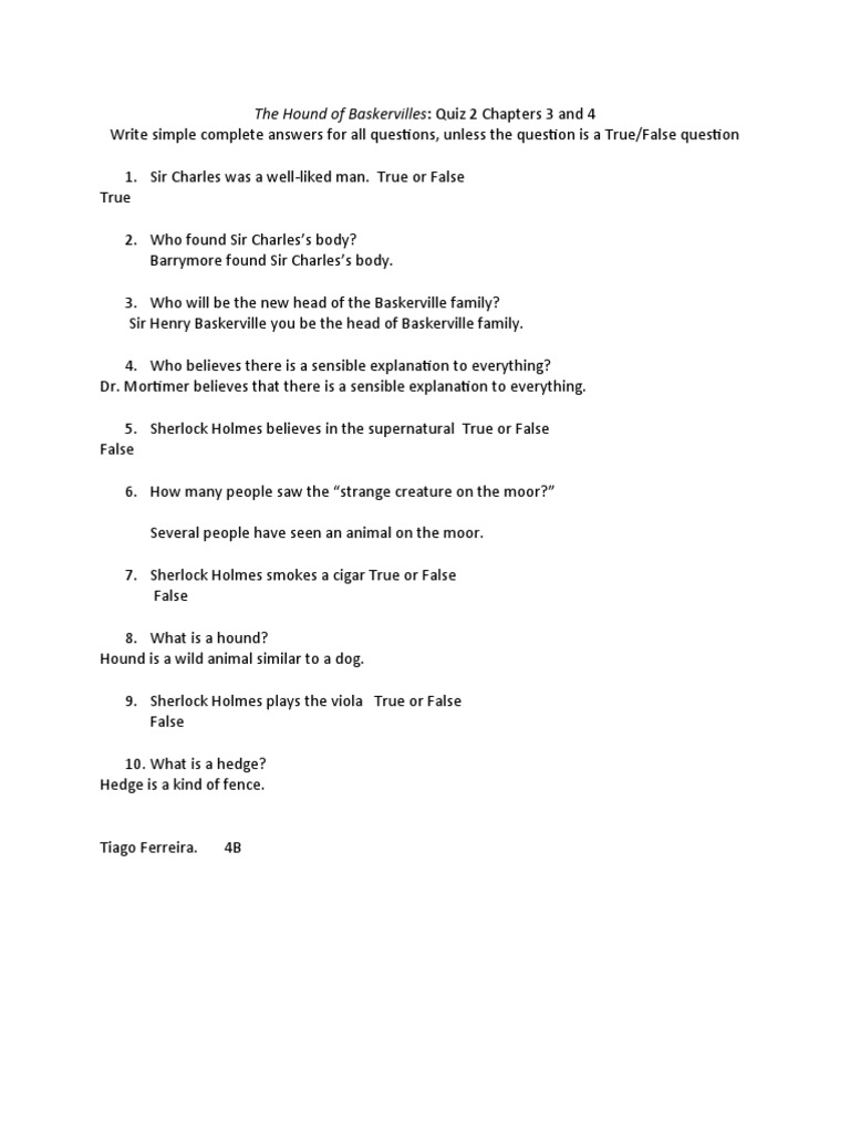The Hound of Baskervilles Quiz 2 | PDF