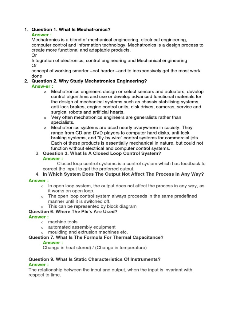 Mechatronics Questions | PDF | Mechatronics | Analogue Electronics