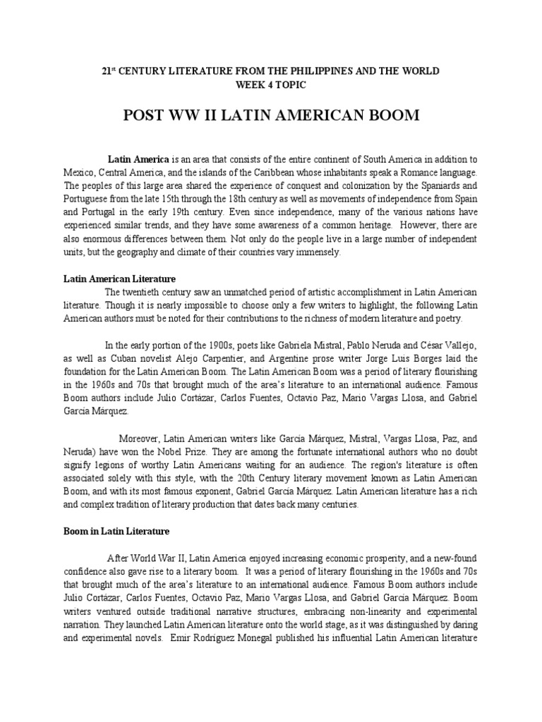 Post WW Ii Latin American Boom: 21 Century Literature From The ...