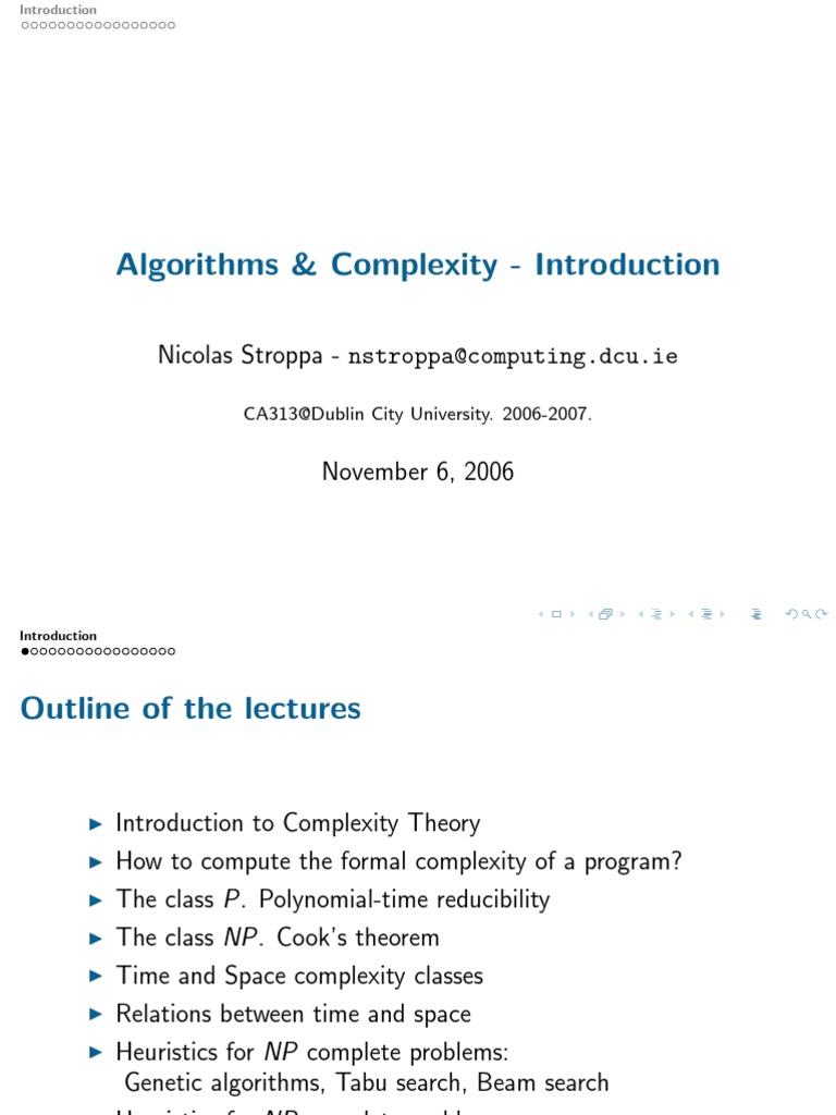 Algorithms & Complexity - Introduction: Nicolas Stroppa - Nstroppa@computing - Dcu.ie | PDF ...