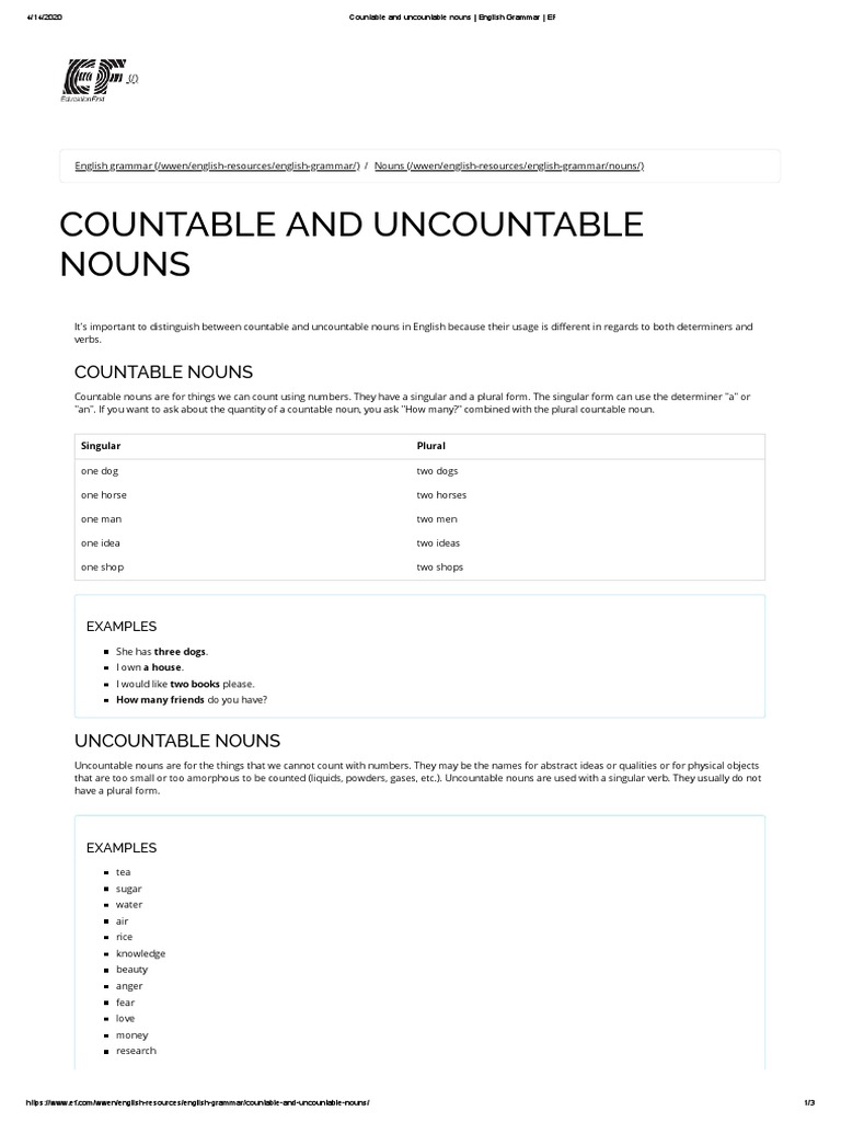 Countable and Uncountable Nouns - English Grammar - EF | PDF | Noun ...