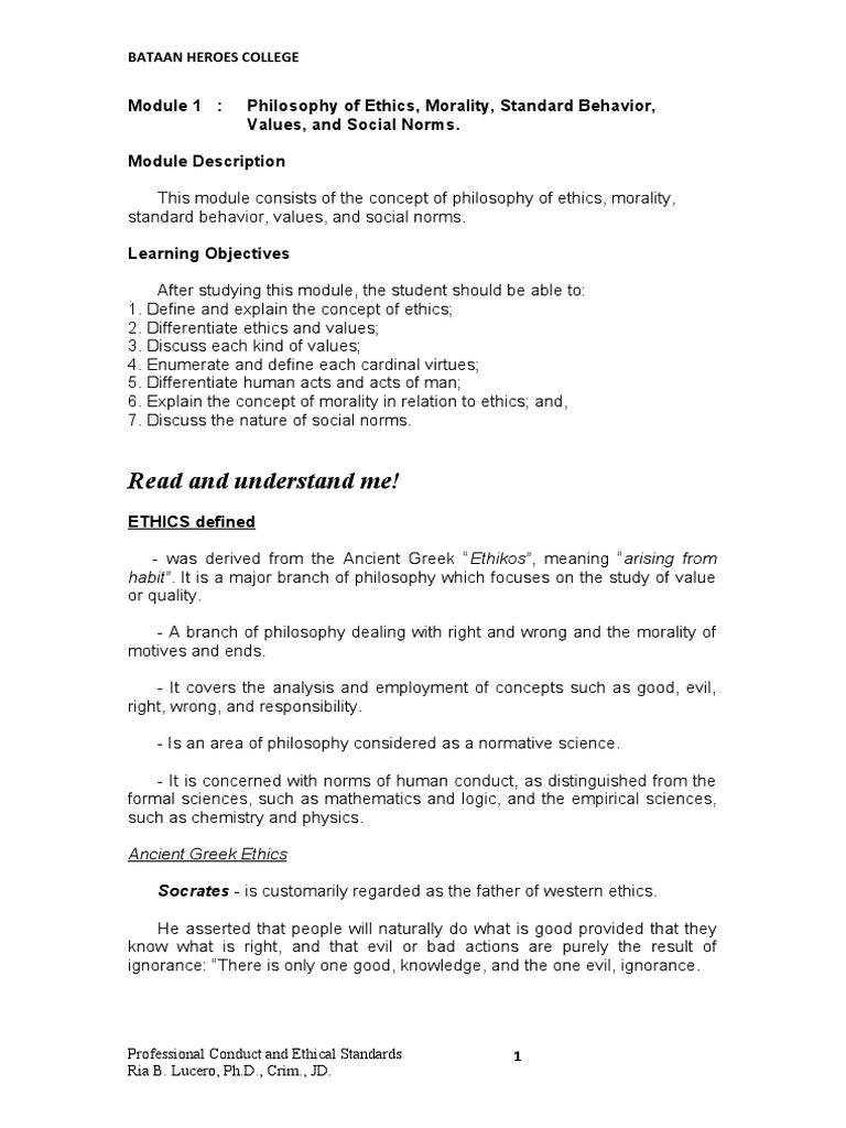 Read and Understand Me!: Philosophy of Ethics, Morality, Standard Behavior, Values, and Social ...