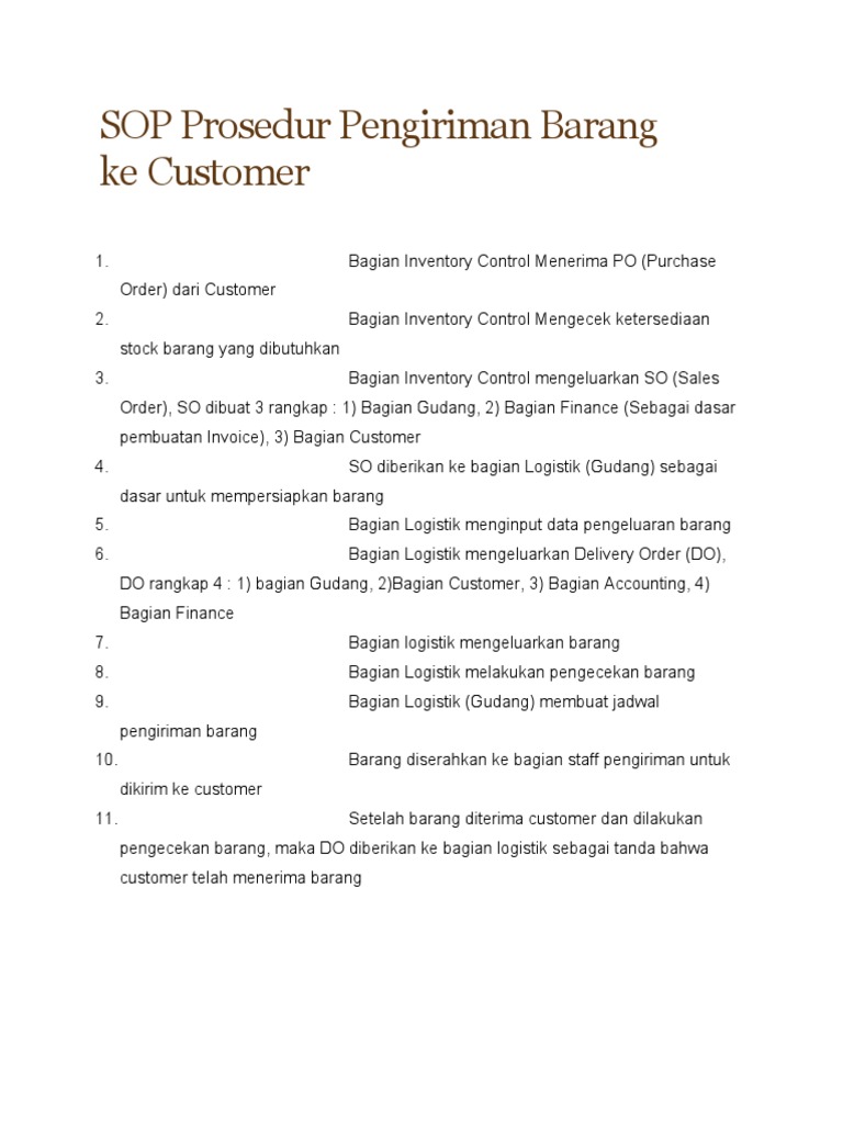 SOP Prosedur Pengiriman Barang Ke | PDF SOP Prosedur Pengiriman Barang Ke | PDF