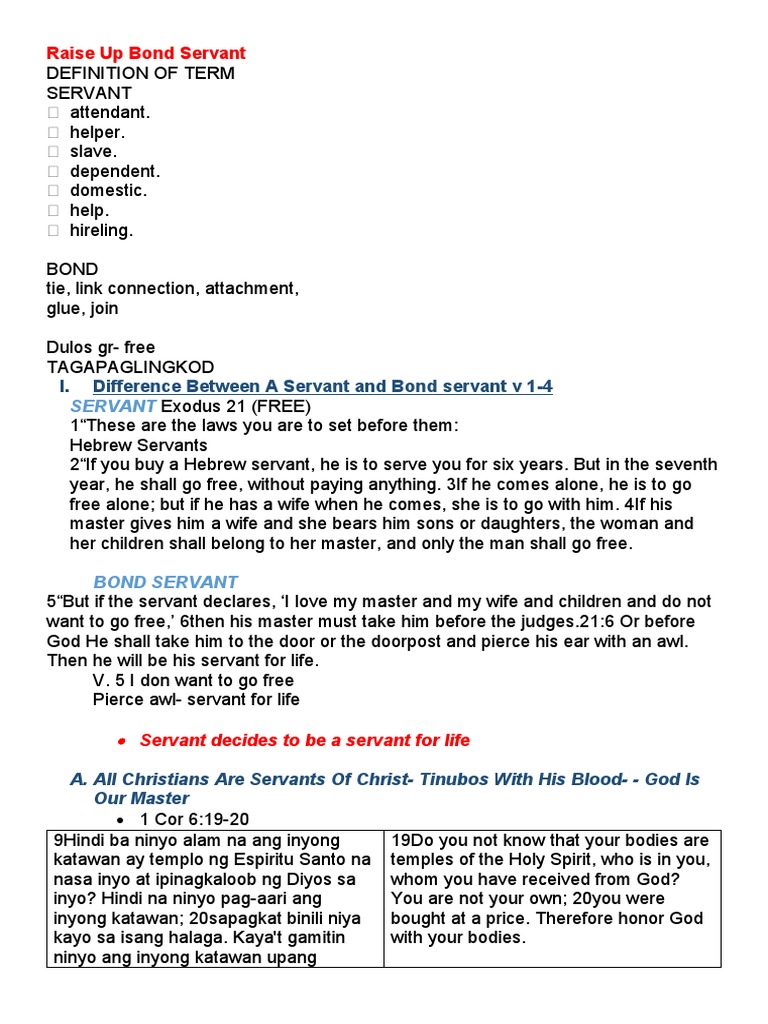 Raise Up Bond Servant: I. Difference Between A Servant and Bond Servant ...