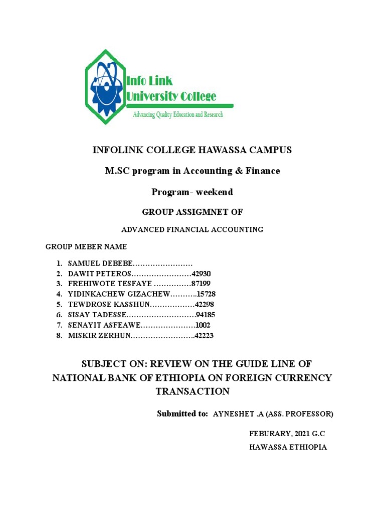 Infolink College Hawassa Campus M.SC Program in Accounting & Finance ...