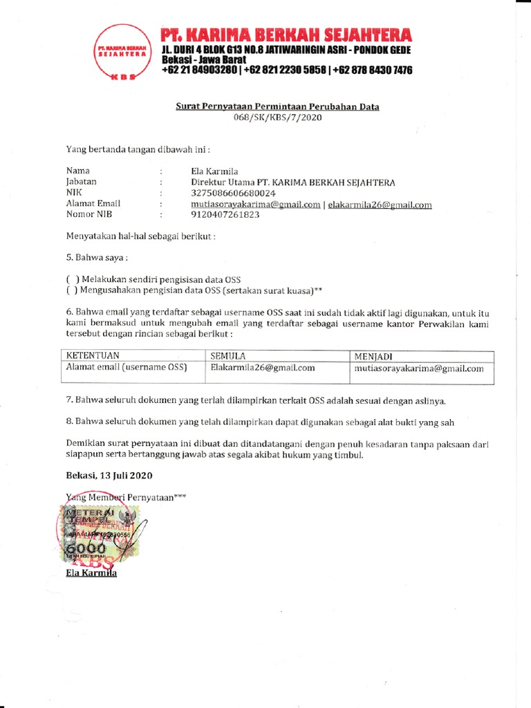 068 Surat Pernyataan OSS | PDF