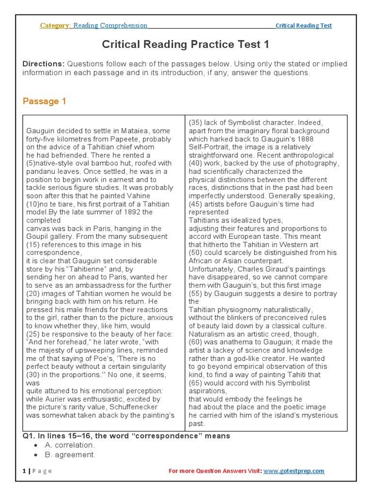 Critical Reading Practice Test 1: Passage 1 | PDF | Greenhouse Effect ...