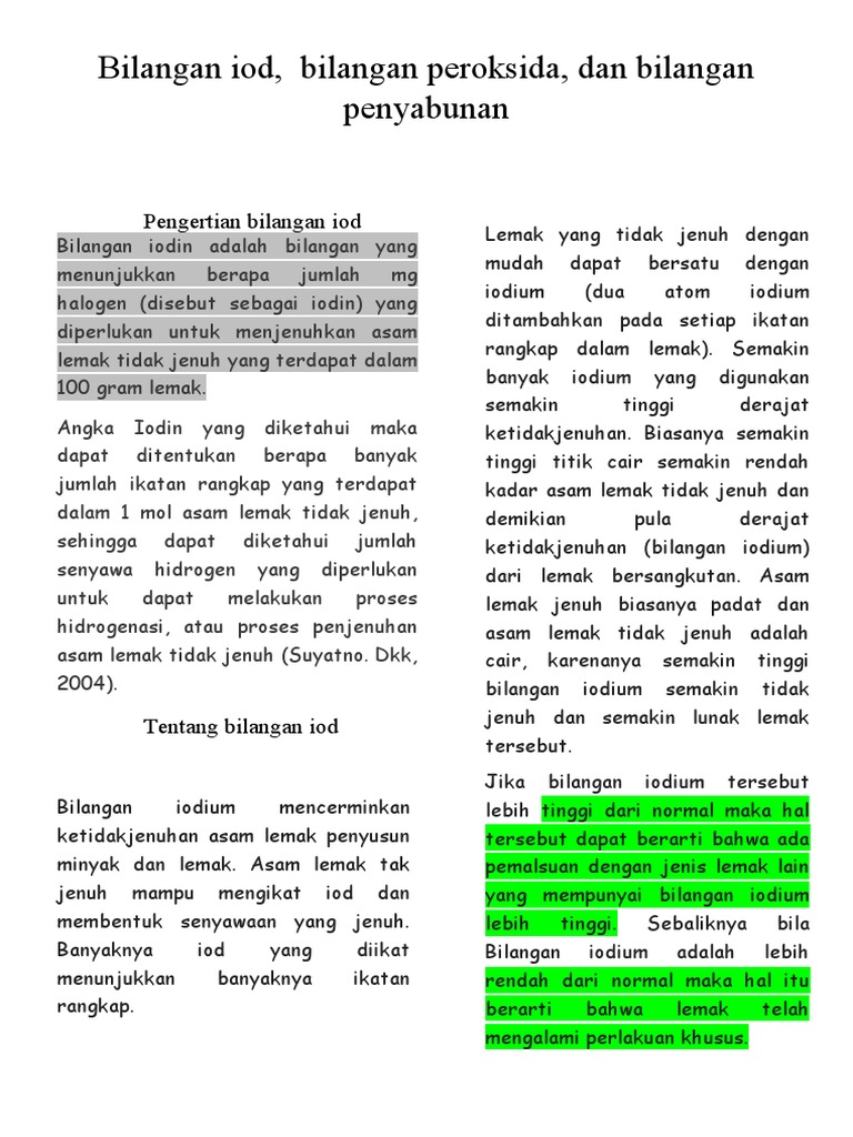 Bilangan Iod, Peroksida, Penyabunan | PDF