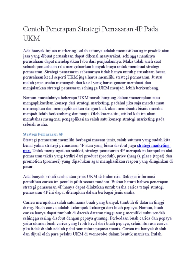 Contoh Penerapan Strategi Pemasaran 4P Pada UKM | PDF