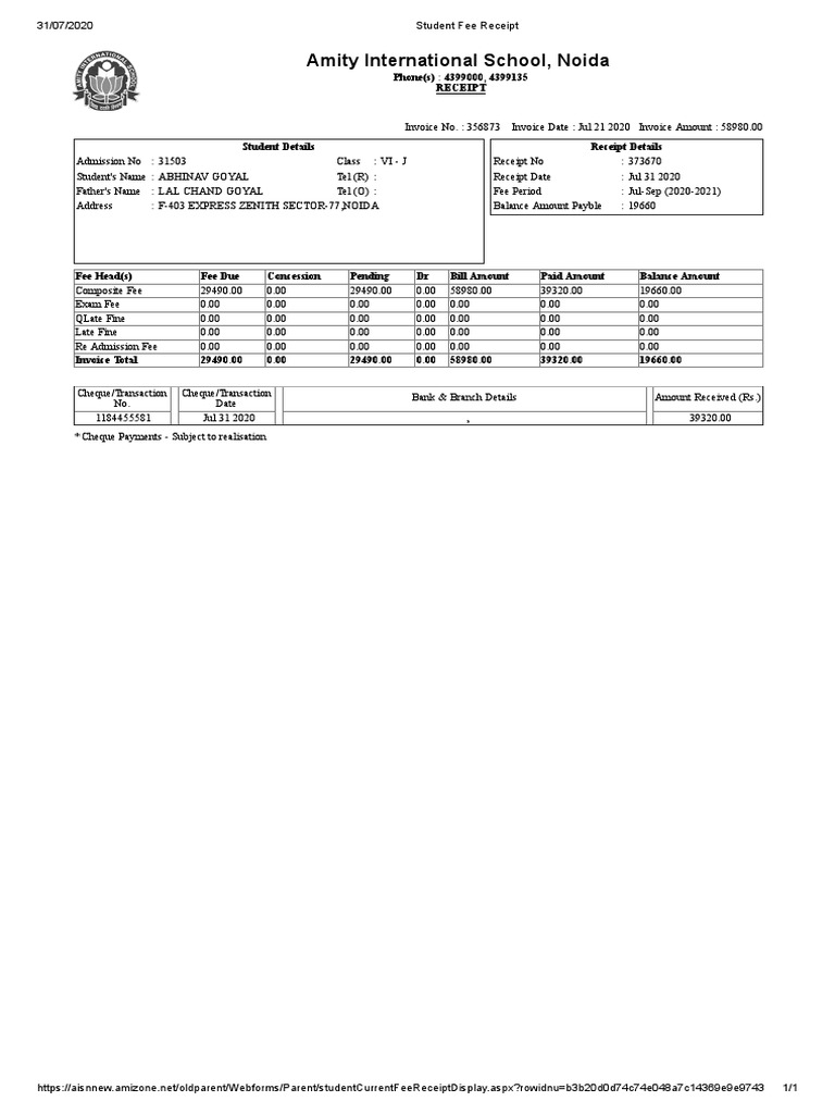 Student Fee Receipt | PDF | Receipt | Accounts Payable