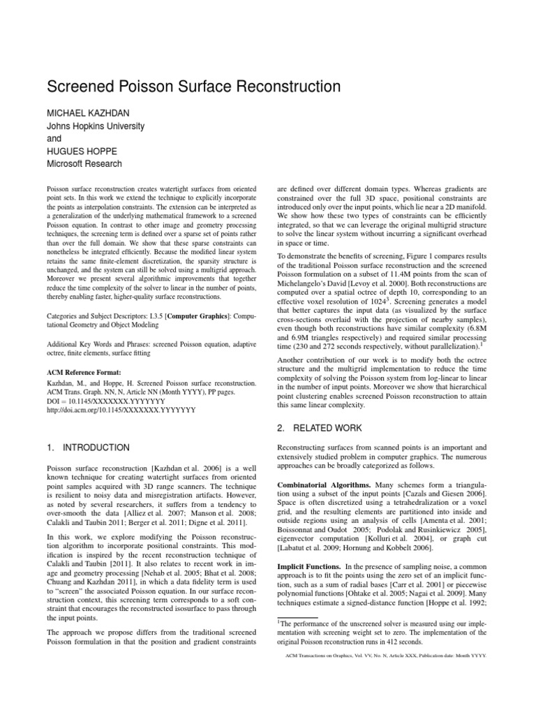 Screened Poisson Surface Reconstruction | PDF | Matrix (Mathematics) | Time Complexity