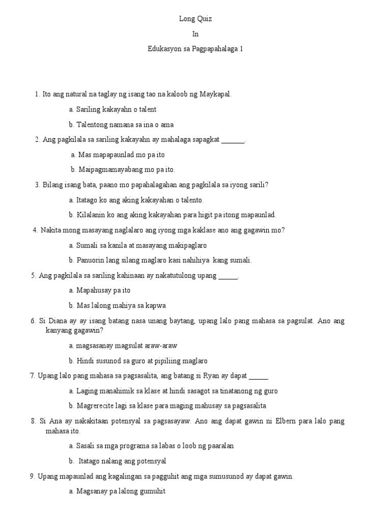 Long Quiz ESP 1 | PDF